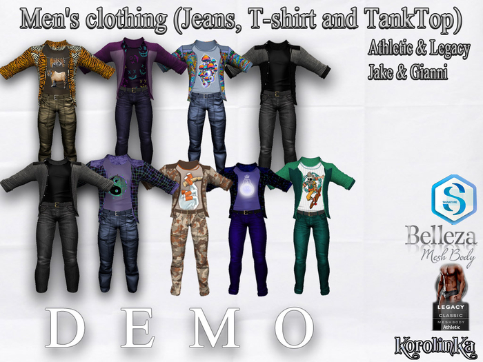 Second Life Marketplace Demo Mens Clothing Jeans T Shirt And Tanktop
